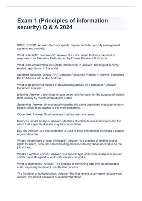 Exam 1 Principles Of Information Security Q And A 2024 Principles Of Information Security