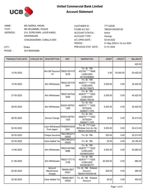 12 Month Bank Statement Pdf Debit Card Cheque