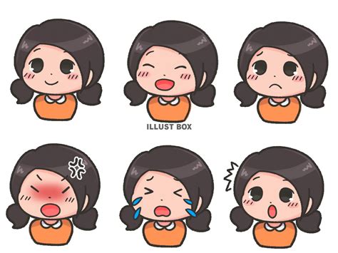 無料イラスト かわいい女の子の表情セット、オレンジ