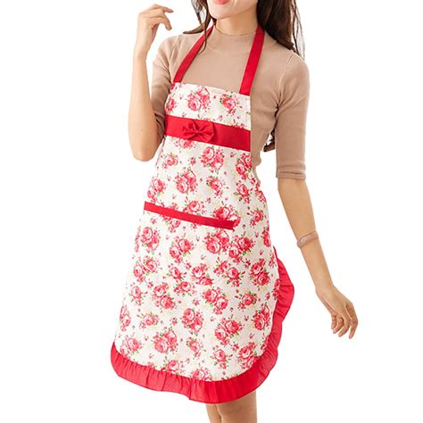 Sanwood Kitchen Apron Women Floral Bowknot Waterproof Kitchen Restaurant Cooking Pocket Dress