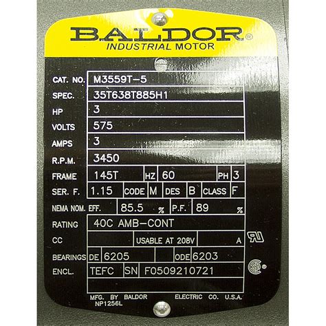 3 Hp 3450 Rpm 575 Volt Ac 3ph Motor Baldor M3559t 5 35t638t885h1 3