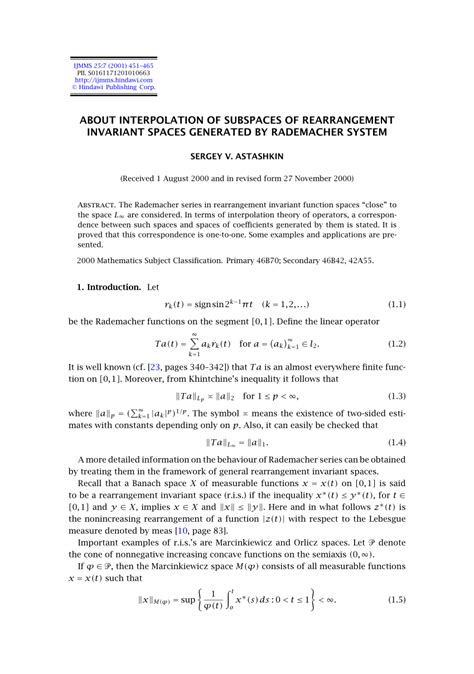 Pdf About Interpolation Of Subspaces Of Rearrangement Invariant Spaces Generated By Rademacher