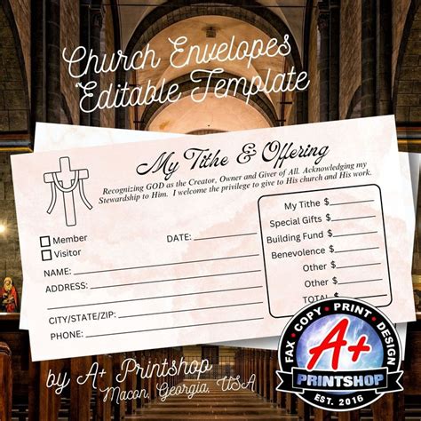 Church Envelopes Template Tithe Offering Tithing Editable And