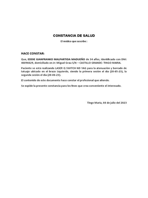 Constancia De Salud Pdf