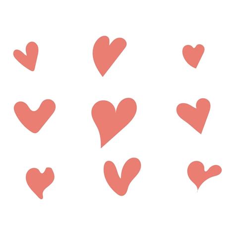 하트 레드 플래트 만화 아이콘 세트 프리미엄 벡터