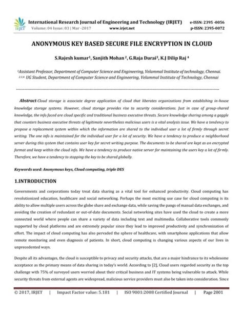 anonymous key based secure file encryption in cloud pdf