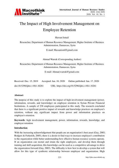 Pdf The Impact Of High Involvement Management On Employee Retention
