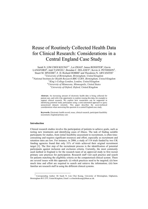Pdf Reuse Of Routinely Collected Health Data For Clinical Research