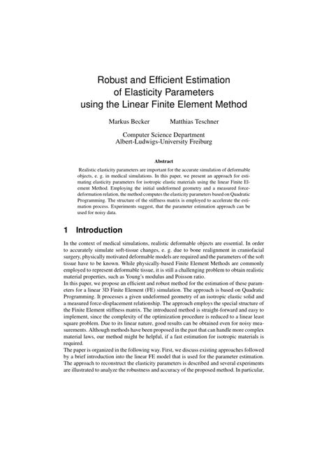 pdf robust and efficient estimation of elasticity parameters using the linear finite element