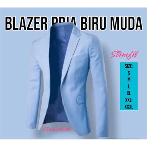 Jual Jas Pria Slimfit Biru Muda Blazer Formal Pria Jas Pria Kancing