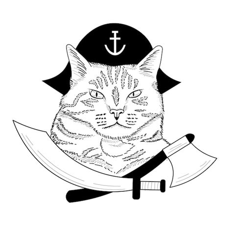 Cabeza De Gato Pirata Dibujada A Mano Vector Premium