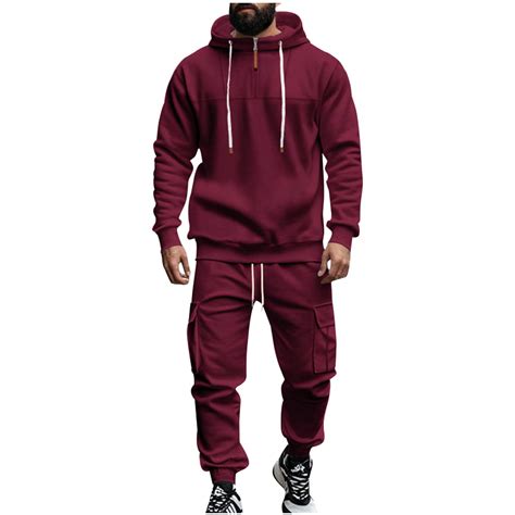 Aofany Men Tracksuit Set Solid Color 2 Piece Jogging Suits Hooded