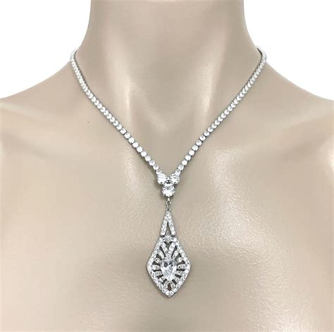 Art Deco Bridal Necklace Glam Statement Necklace Geometric Etsy