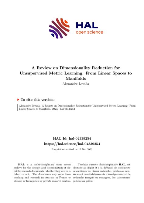 Pdf A Review On Dimensionality Reduction For Unsupervised Metric
