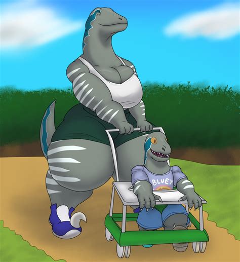 Blue With Her Son On A Jog Weasyl
