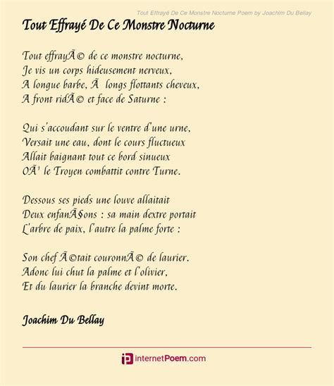 Tout Effrayé De Ce Monstre Nocturne Poem by Joachim Du Bellay