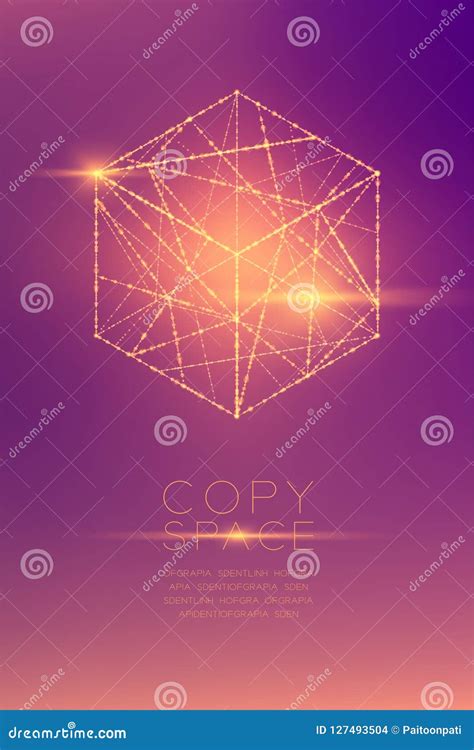 cube box isometric wireframe polygon bokeh light frame structure and