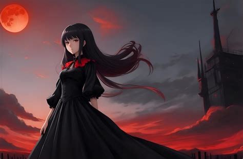 Premium Ai Image A Anime Girl In A Black Dress Stands Generative Ai