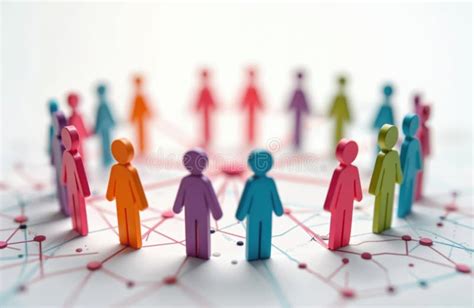 Colorful Human Figurines Standing Circle Connected With Lines Pro Network Concept Business