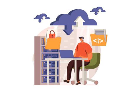 Saas Web Concept In Flat Design Man Uses Cloud Computing And Storage