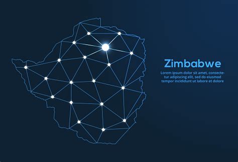辛巴威通信網路地圖以城市形式顯示燈光的全球地圖向量低聚圖像以星座靜音和星星的形式繪製地圖向量圖形及更多互聯網圖片 互聯網 信息圖形