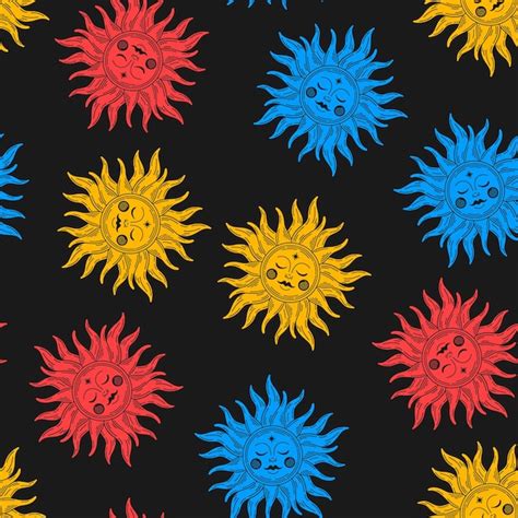 Premium Vector Celestial Seamless Pattern With Colorful Sun