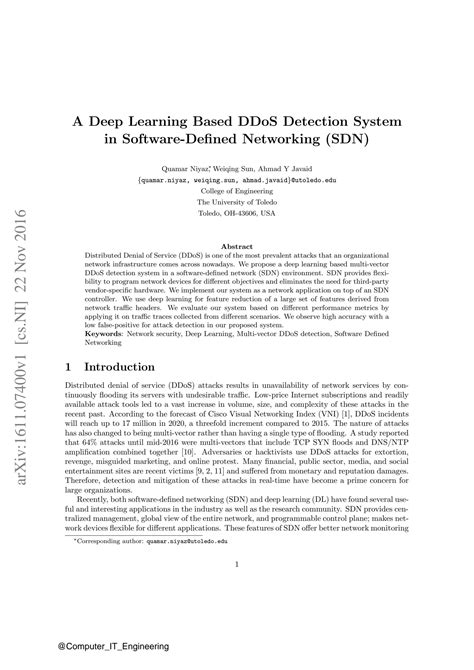 SOLUTION A Deep Learning Based Ddos Detection System In Sdn Studypool