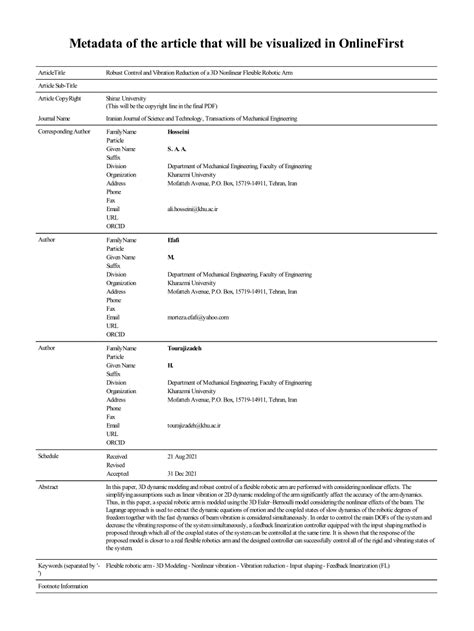 Pdf Robust Control And Vibration Reduction Of A 3d Nonlinear Flexible Robotic Arm