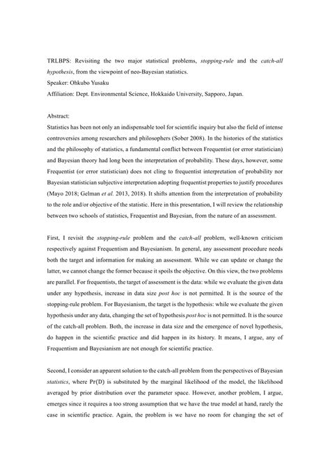 Pdf Revisiting The Two Major Statistical Problems Stopping Rule And The Catch All Hypothesis