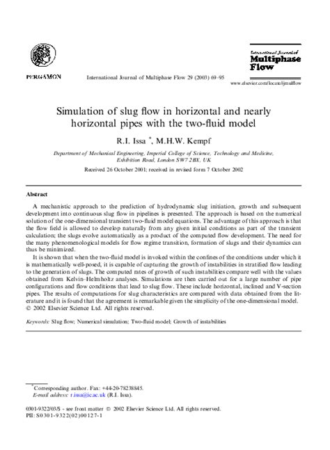 Pdf Simulation Of Slug Flow In Horizontal And Nearly Horizontal Pipes With The Two Fluid Model
