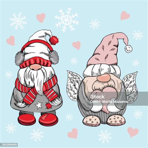 새해 크리스마스 발렌타인 데이를 위해 손으로 그린 노임 세트 빈티지 벡터 일러스트레이션 새해 크리스마스와 발렌타인 데이 일러스트 가공의 인물에 대한 스톡 벡터 아트 및 기타