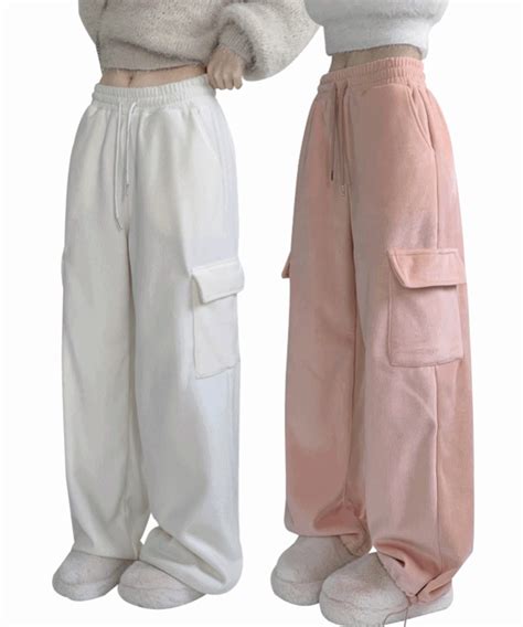 왕도톰💗퀄보장 밀키 코듀로이 골지 밴딩 카고 와이드 기모 스트링 트레이닝 롱 팬츠 키작녀 키큰녀 빅사이즈5color 에이블리