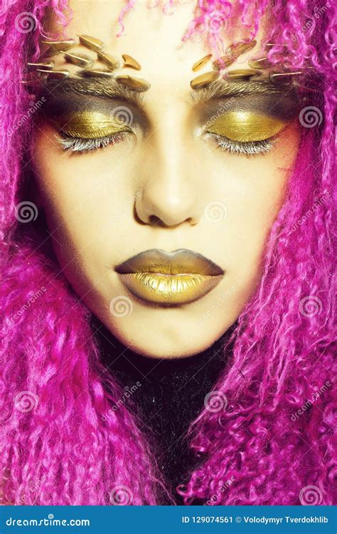 Woman In Violet Wig Stock Image Image Of Beautiful 129074561