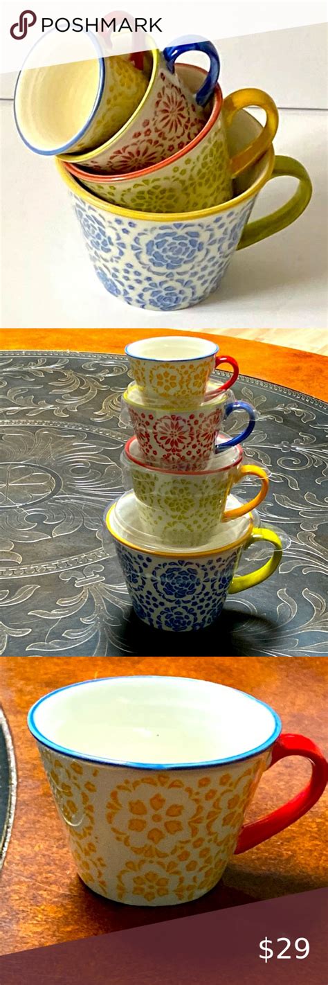 Pier Imports Hand Painted Stoneware Measuring Cups Set Of Nesting