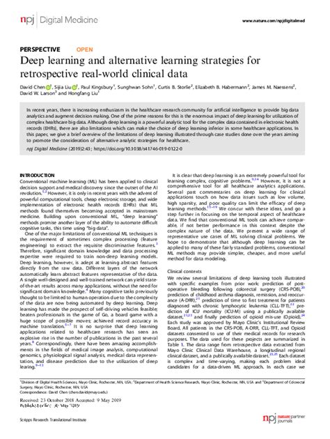 Pdf Deep Learning And Alternative Learning Strategies For Retrospective Real World Clinical Data