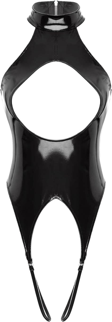 Amazon Iefiel 女性 ハイレグ レオタード ハイカット Puレザー 光沢 水着ワンピース 水着tバック ジッパー ボディー