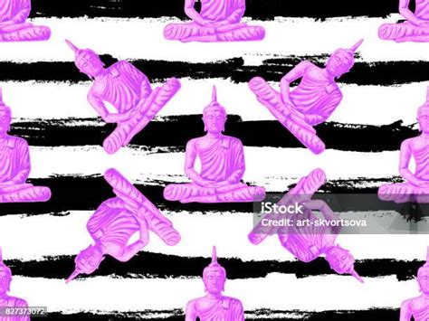 無縫的老式嬉皮士模式與坐佛泰國神 瑜伽禪深奧的背景完美的壁紙 圖案填充 Web 頁 表面紋理 紡織印度佛教精神藝術向量圖形及更多