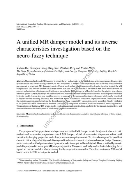 Pdf A Unified Mr Damper Model And Its Inverse Characteristics