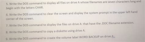 Solved Write The Dos Command To Display All Files On Chegg