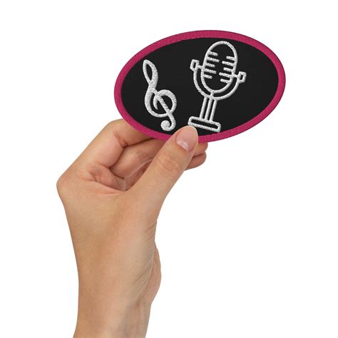 Embroidered Treble Clef Mic Patch Dark Pink Border Etsy