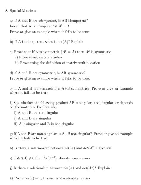 Solved 8 Special Matrices A If A And B Are Idempotent Is