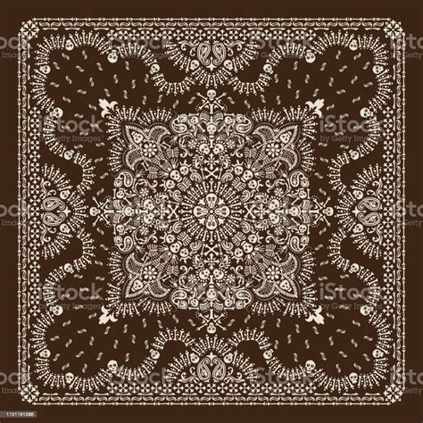 벡터 장식 페이 즐 리 두개골과 뼈 두건 인쇄 패브릭 목 스카프 또는 직물에 인쇄에 대 한 스카프 사각형 패턴 해 적 디자인 스타일 두건에 대한 스톡 벡터 아트 및 기타