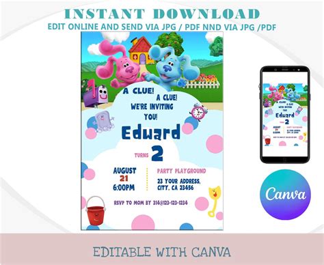 Blues Clues Girl Birthday Invitation Blues Clues Invitation Blues