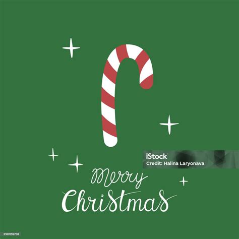 녹색 배경에 메리 크리스마스 손으로 쓴 글자와 크리스마스 사탕 지팡이와 크리스마스 인사말 카드 인쇄 소셜 미디어 등을 위한 심플한 디자인 12월에 대한 스톡 벡터 아트 및