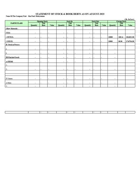 Statement Of Stock Sbi Pdf
