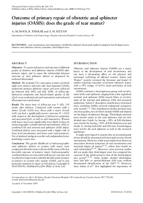 Pdf Outcome Of Primary Repair Of Obstetric Anal Sphincter Injuries