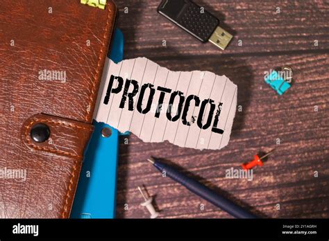 Business Concept Text Protocol Is Written In A Notebook In A