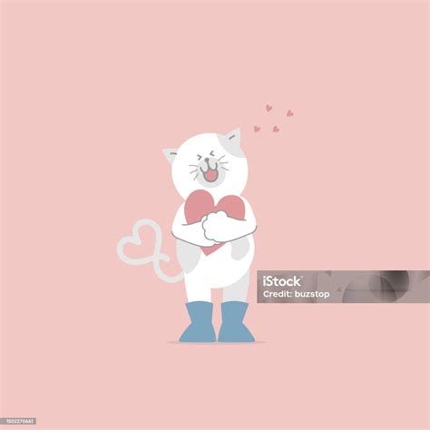 귀여운 고양이와 하트 해피 발렌타인 데이 생일 사랑 개념 2월에 대한 스톡 벡터 아트 및 기타 이미지 2월 가축 겨울