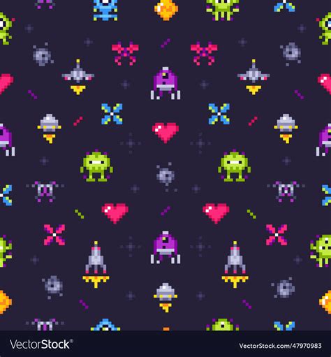 Old Games Seamless Pattern Retro Gaming Pixels Vector Image