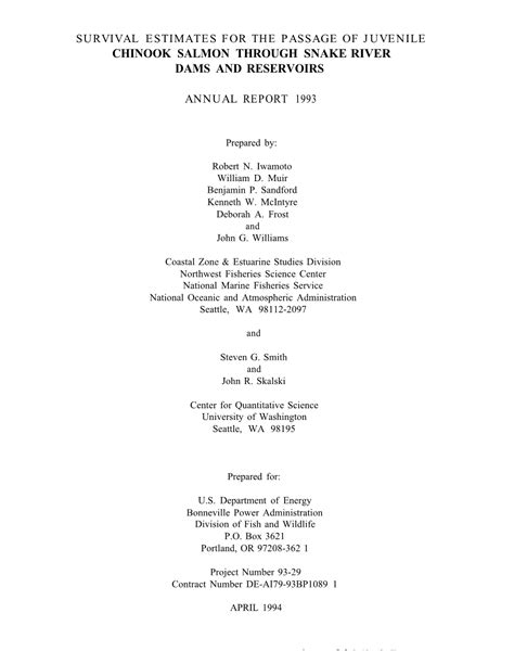 Chinook Salmon Through Snake River Dams And Reservoirs Docslib